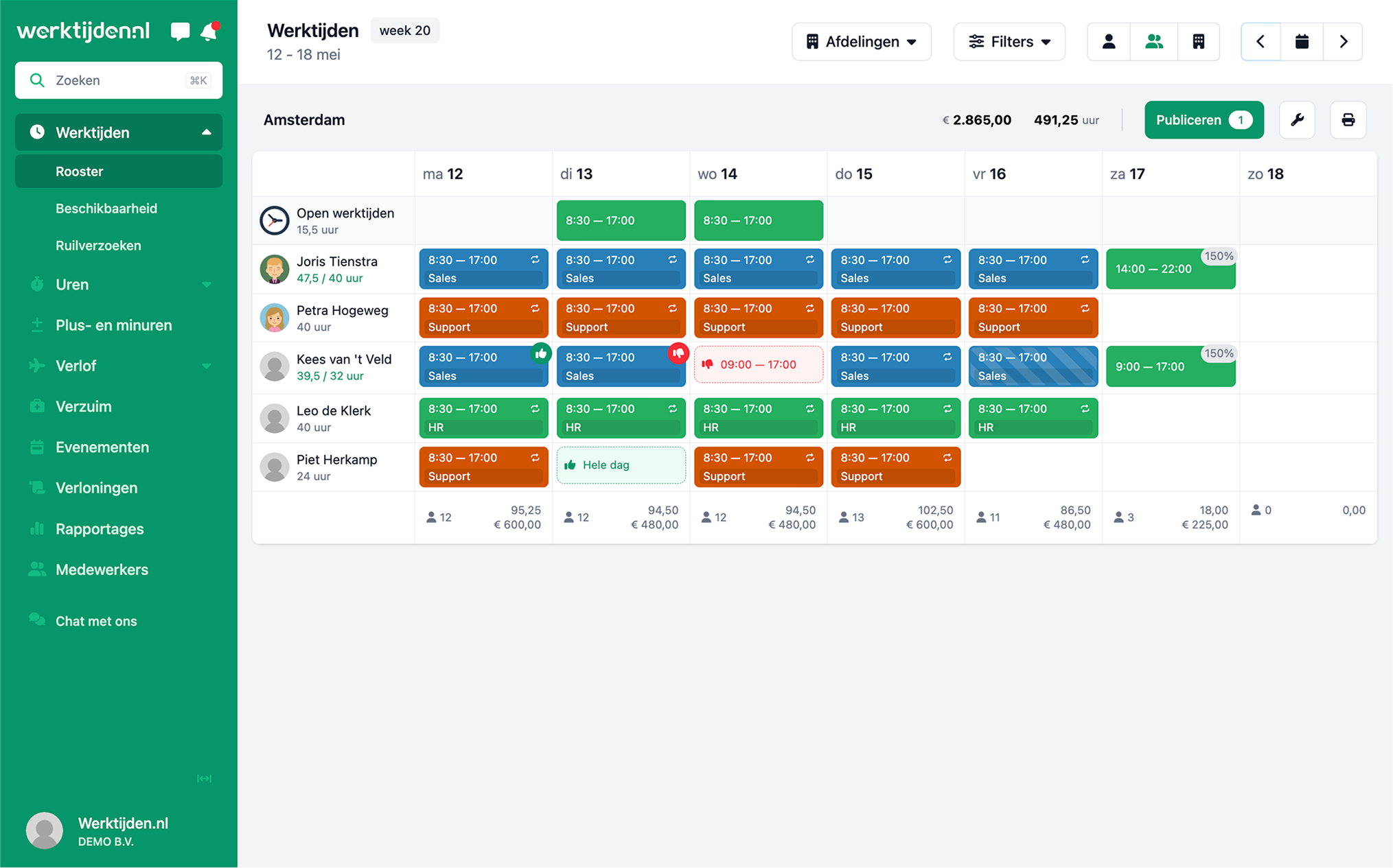 Personeelsplanning Maken | Eenvoudig Rooster Beheren | Werktijden.nl